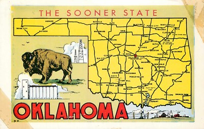 Postcard Oklahoma State Map Bison Oil Well Laff Gram Unposted | eBay