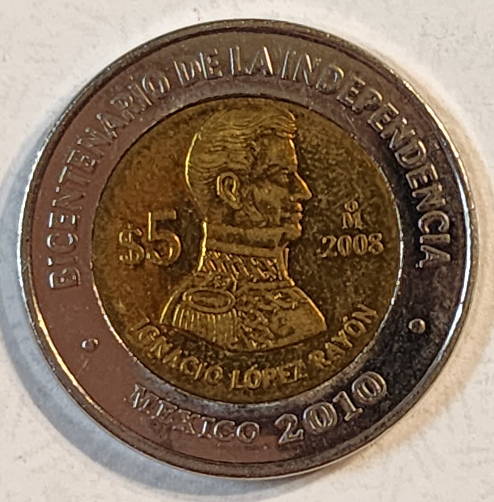 2008 Mexico 5 Pesos Coin, Ignacio Lopez Rayon, Bicentenary of ...