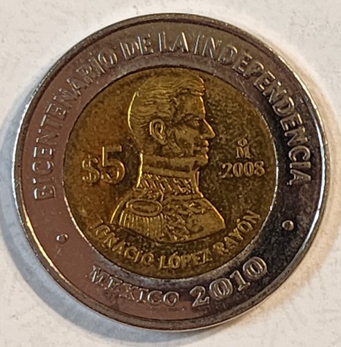 2008 Mexico 5 Pesos Coin, Ignacio Lopez Rayon, Bicentenary of ...