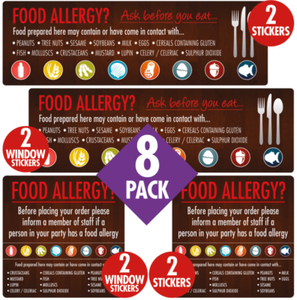 Food Allergy Sticker Sign Pack 8 pcs Bar Pub Restaurant Allergen ...