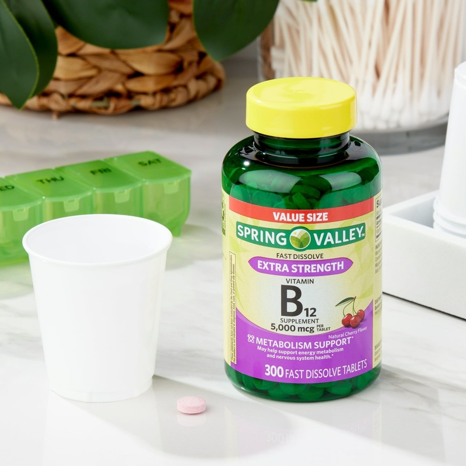 Spring Valley Extra Strength Vitamin B12 Fast Dissolve Cherry 5000 Mcg ...