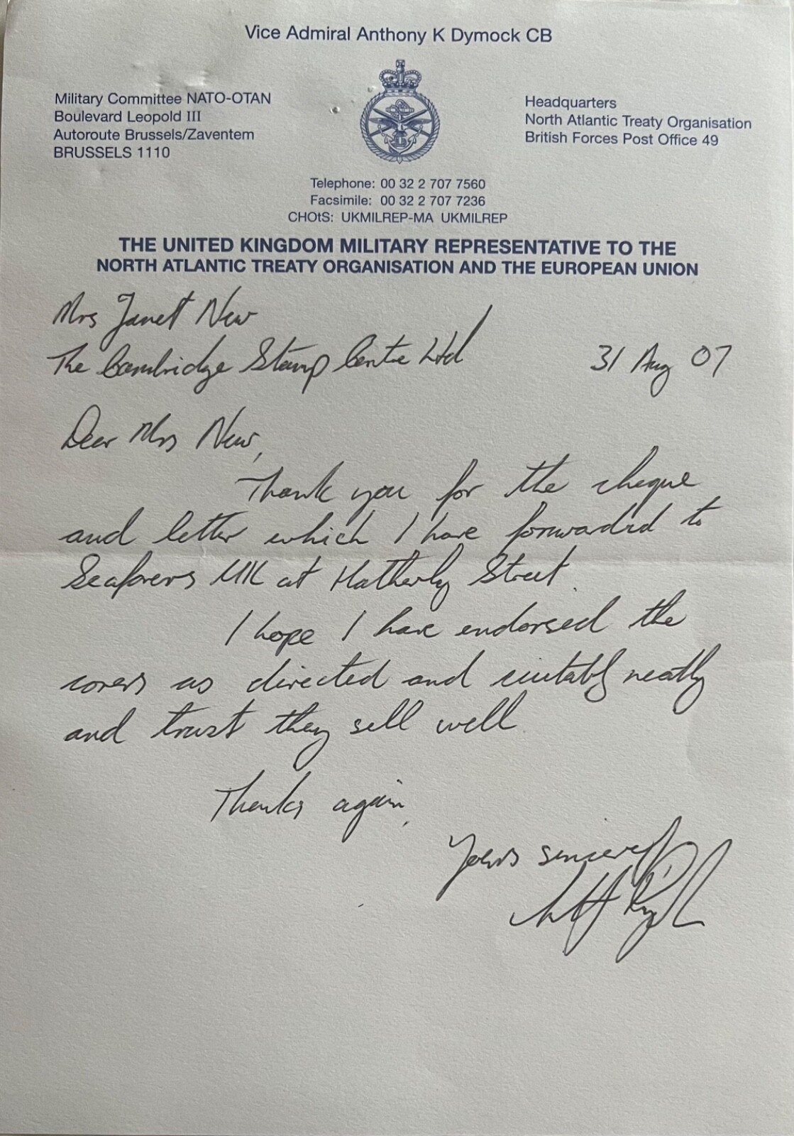 Falklands War Vice Admiral Sir Anthony Dymock | eBay