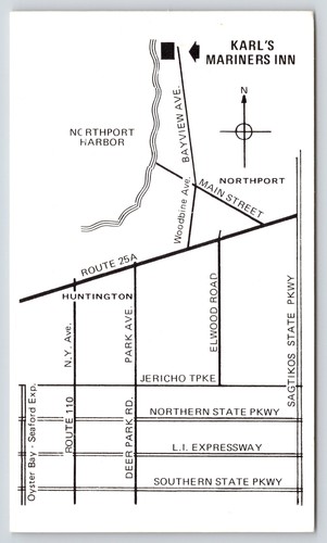Northport New York~Karl's Mariners Inn~Area Road Map~Harbor~Bayview Ave ...