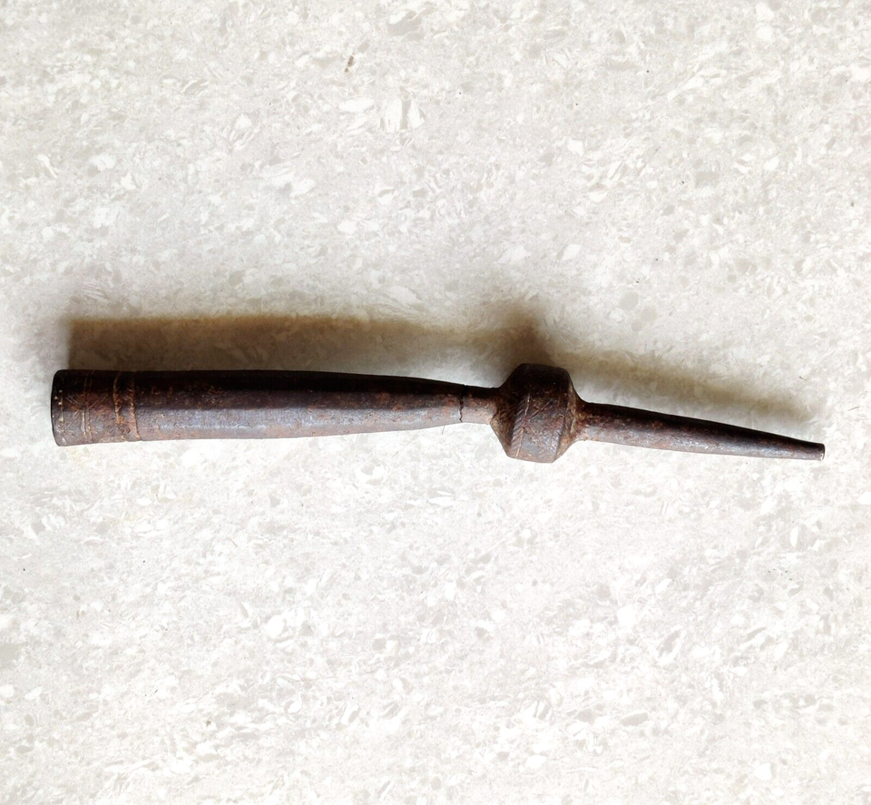 19c Vintage Hand Carved Melon Iron Spear Head End Lance Old Collectible ...