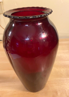 ANCHOR HOCKING ROYAL RUBY RED TALL 9" VASE VINTAGE MID CENTURY MODERN ...