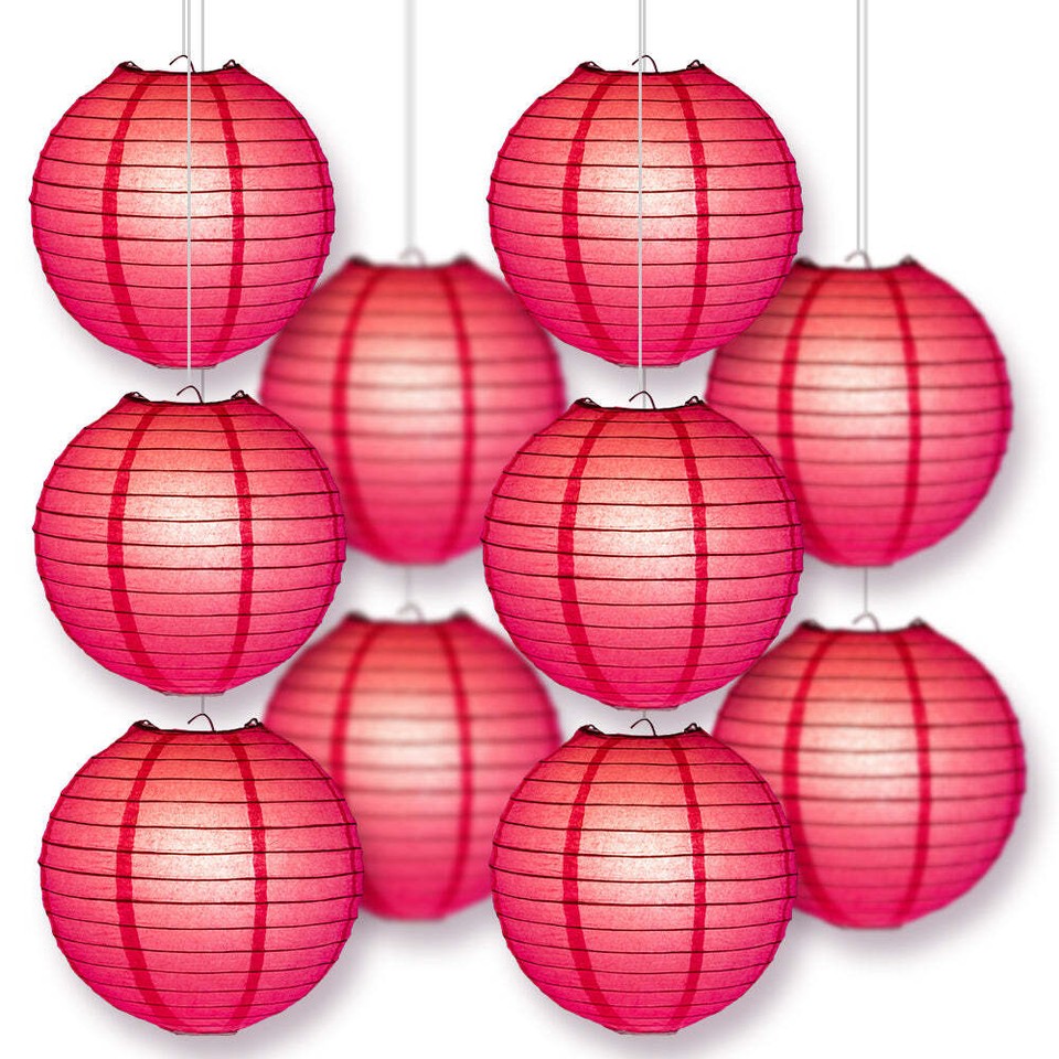 MoonBright 12" Hot Pink Paper Lantern Remote Controlled LED Lights (10 ...