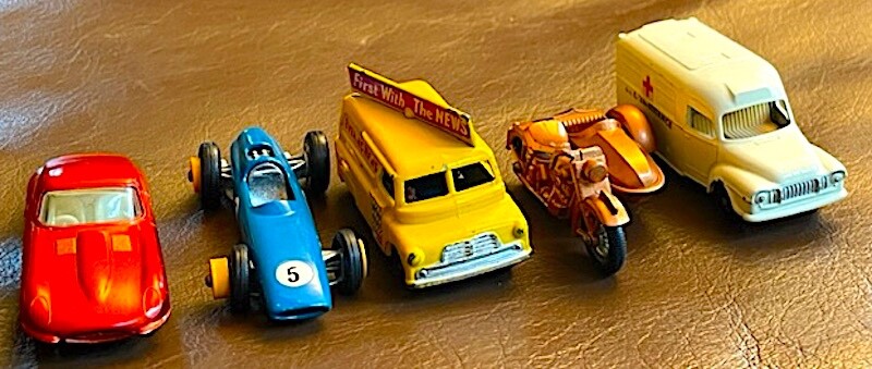Five Diecast Lesney Matchbox Cars, Trucks, Motorcycle, Made in England ...