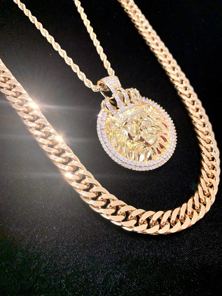 Solid 18K Gold Lab Diamonds LION KING Pendant Chain Necklace LIFETIME ...