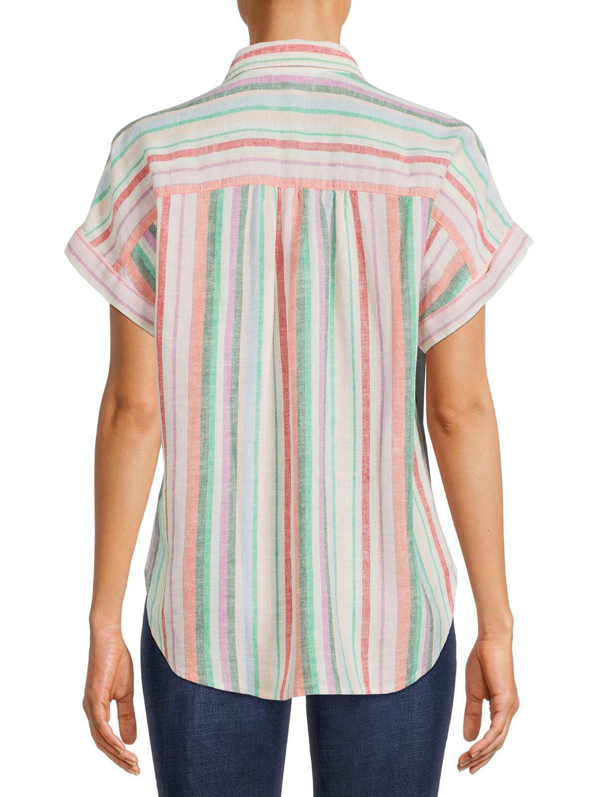 Time and Tru Women's Striped Shirt with Short Sleeve Roll Cuffs | eBay