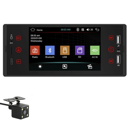 5in HD Bluetooth Car Stereo Radio Single DIN MP5 Player Audio Rearview ...