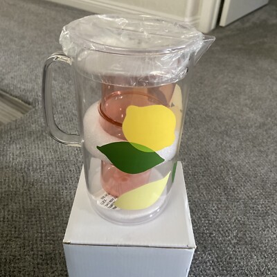KATE SPADE Lemon Pitcher 58 oz & Stackable 12 oz Tumbler Set Acrylic ...