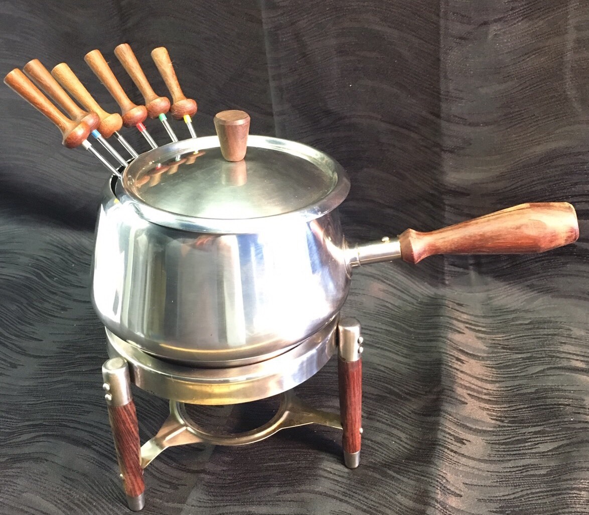 Royal Dolphin Fondue Pot w/ 6 Forks Complete Vintage Danish Stainless ...