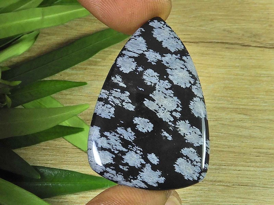 25X38X03MM Naural Snowflake Obsidian Pear Cabochon Loose Gemstone 27Cts ...