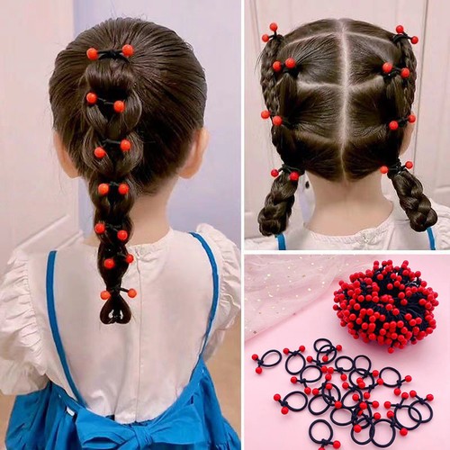 10PCS Children's High Elastic Rubber Bands Red Beans Ponytail Holders ...
