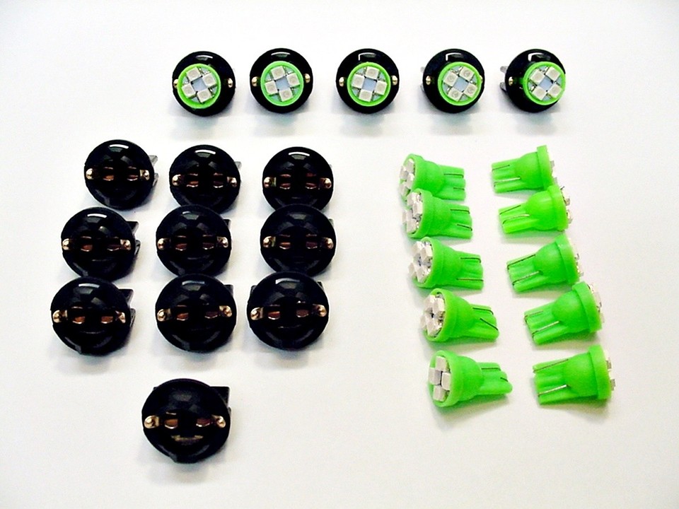 15 Green 4 LEDs Light Bulbs 1/2" Sockets License Plate Dashboard Side ...