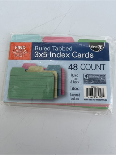 Find-It Ruled Tabbed Index Cards, 3 x 5 Inches, Assorted Colors, 48 ...
