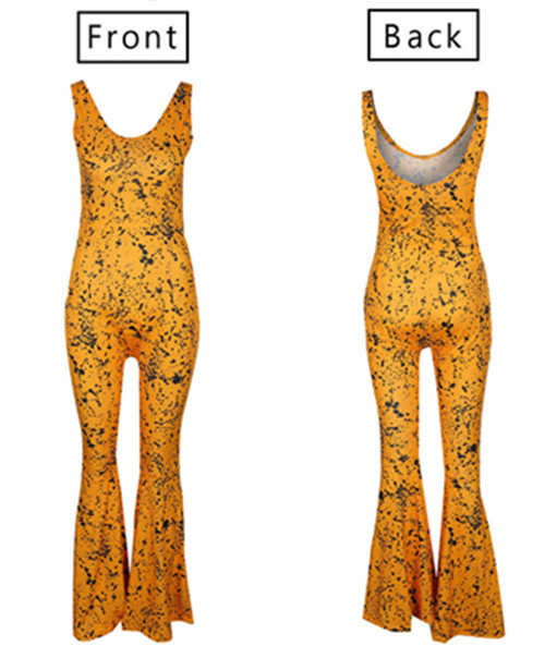 Summer Women Backless Sleeveless Slim Flare Wide Leg Print Bodysuit ...
