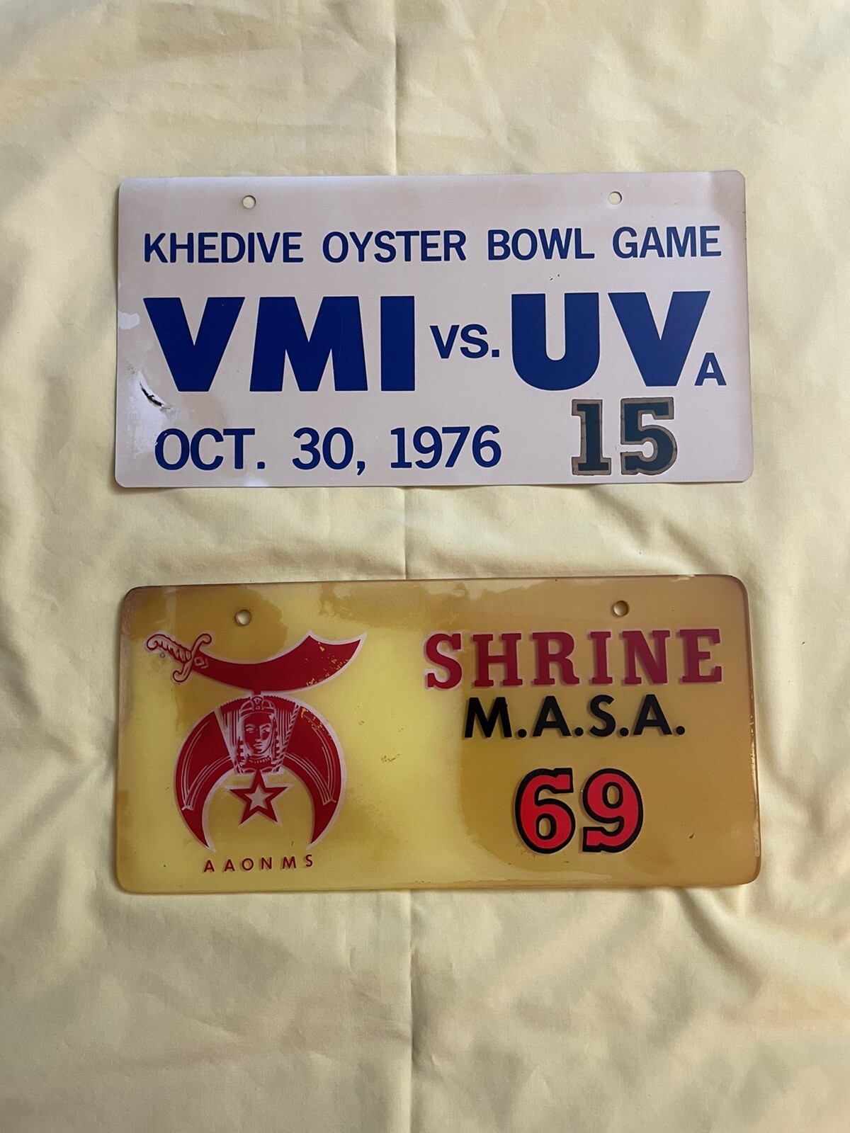 2 SHRINER..VINTAGE LICENSE PLATE..CAR CLUB PLATE ..LICENSE PLATE TOPPER ...