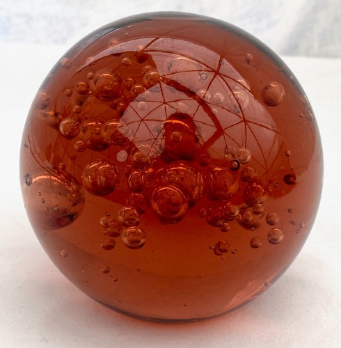 Murano Glass Vintage Amber Bubble Paperweight Ruby Orange Heavy Desk ...