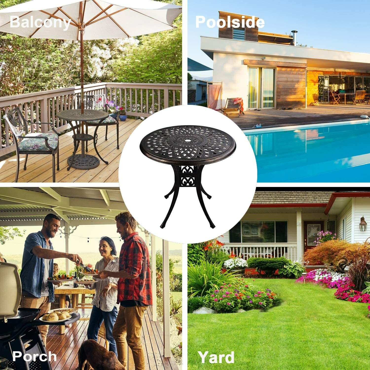 Patio Table Cast Aluminum Round Outdoor Bistro Dining Table with ...