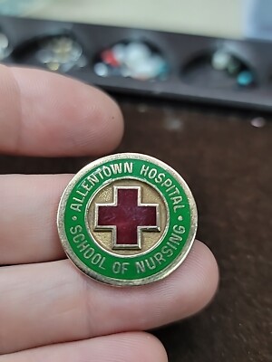 Vintage 10k Gold Allentown Hospital Nursing School Pin Red Cross Enamel ...