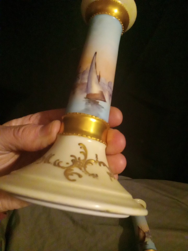 Ships Sean Vienna Austrian Porcelain H Painted Vase & Candlesticks | eBay