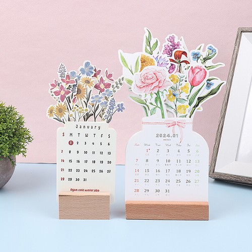 Bloomy Flower Desk Calendar Creative Wooden Card Calendar High Desktop ...