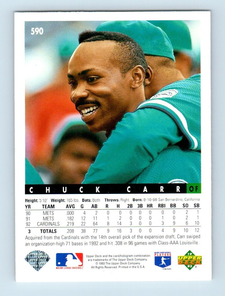 1993 Upper Deck Gold Hologram Chuck Carr Florida Marlins #590 | eBay