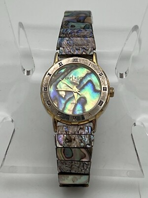 LA Express 25mm Abalone /Gold Tone Quartz Watch w/Expansion Band Needs ...