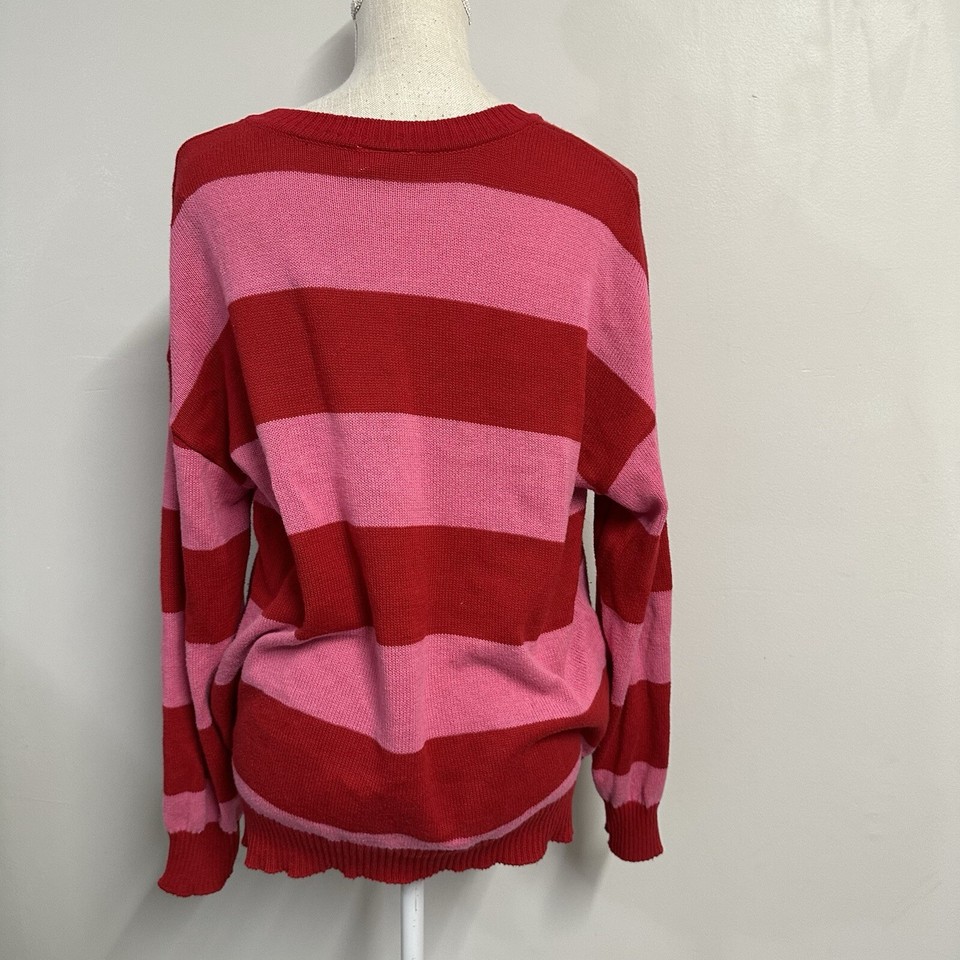 Hello Kitty Sweater Womens Size Extra Large Red Pink Stripes Logo | eBay