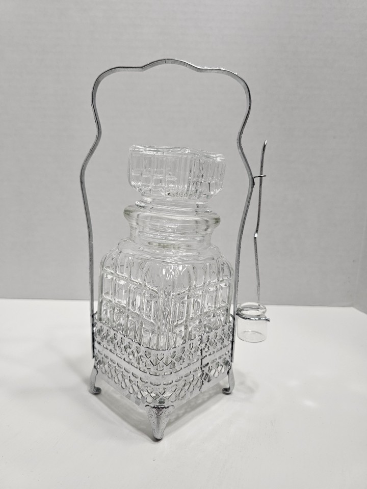 Vintage Castor Crystal Condiment Jar With Silver Carrier And SP Fork ...