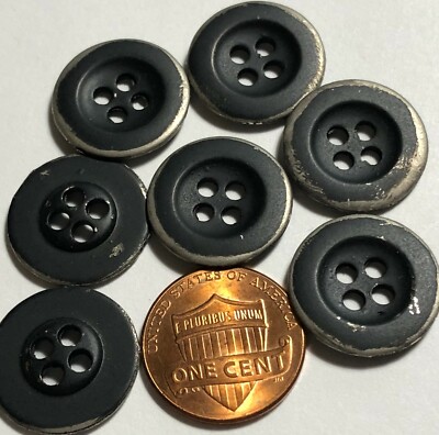 7 DISTRESSED Matte Black Painted Silver Tone Metal Buttons 18mm 11/16 ...