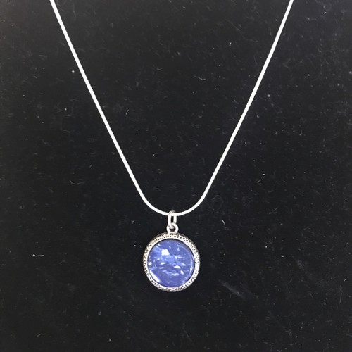 Blue Round Stone Pendant Necklace With 18” Sterling Silver Chain | eBay