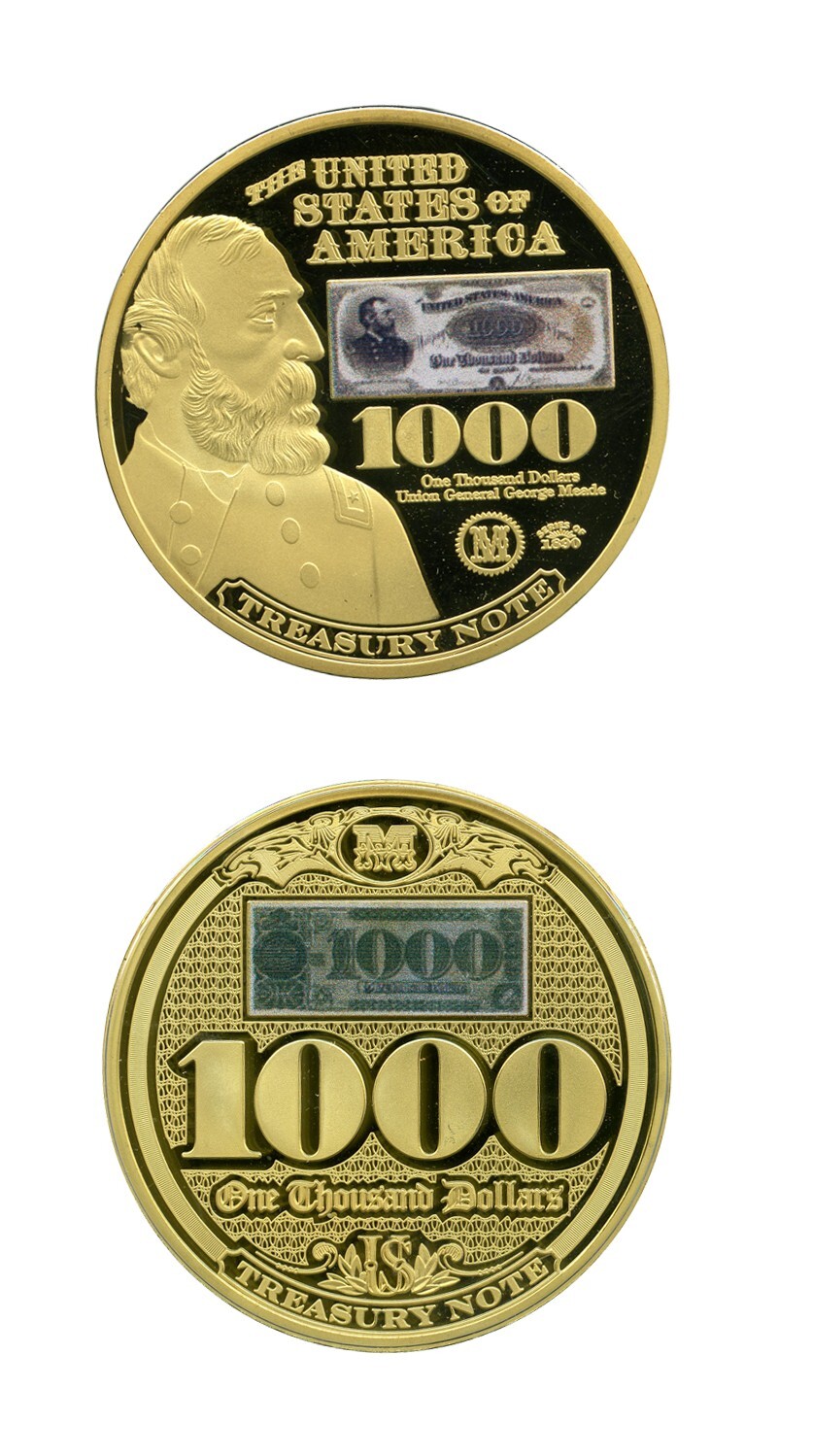 1890 $1000 TREASURY NOTE COMMEMORATIVE MEDAL COIN PROOF LUCKY MONEY $99 ...