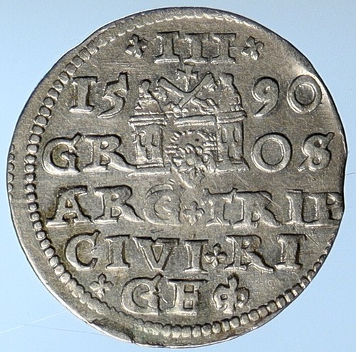 1590-1600 POLAND King Sigismund III Castle ANTIQUE Silver 3 Grossus ...