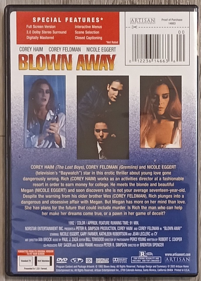 Blown Away DVD 1992 Starring: Cory Haim, Cory Feldman, Nicole Eggert Baywatch 12236146636| eBay