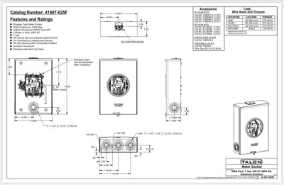 Talon 41407-025F Meter socket 200a | eBay