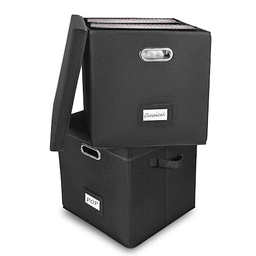 2x Foldable Vinyl Record Storage Box Holds Over 50 LPs with Adjustable ...