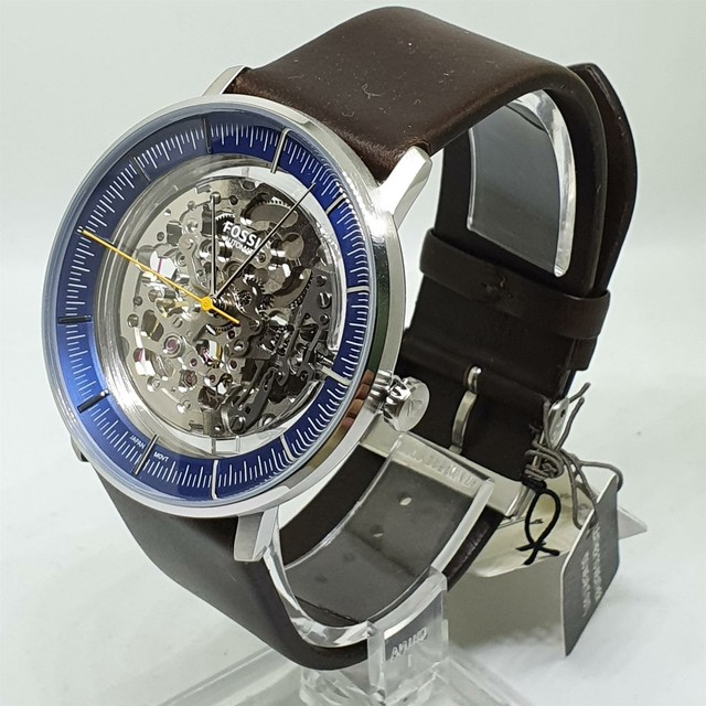 Fossil 21 JEWEL Skeletonized Miyota Automatic Men's Watch Brown Leather ...