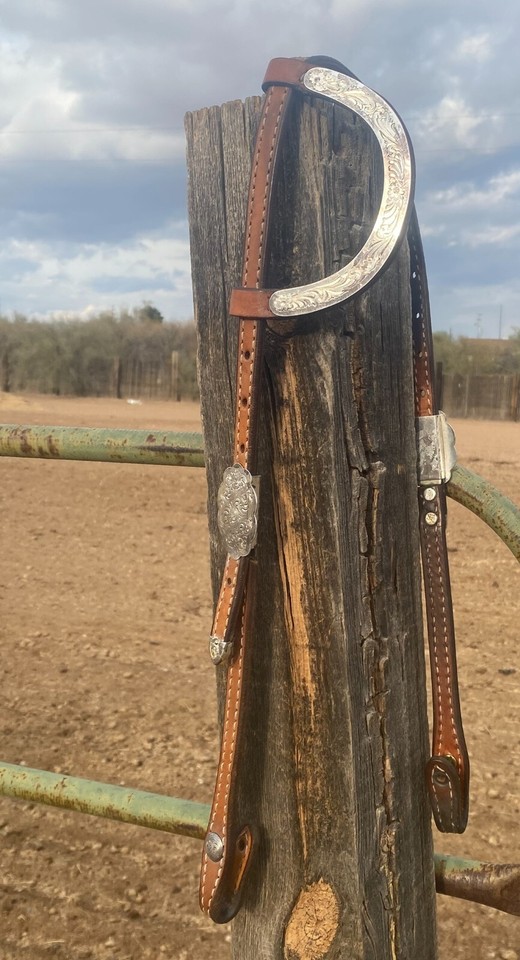 Silver plated - Show Headstall / One Ear Horse Bridle Quality Stitched ...