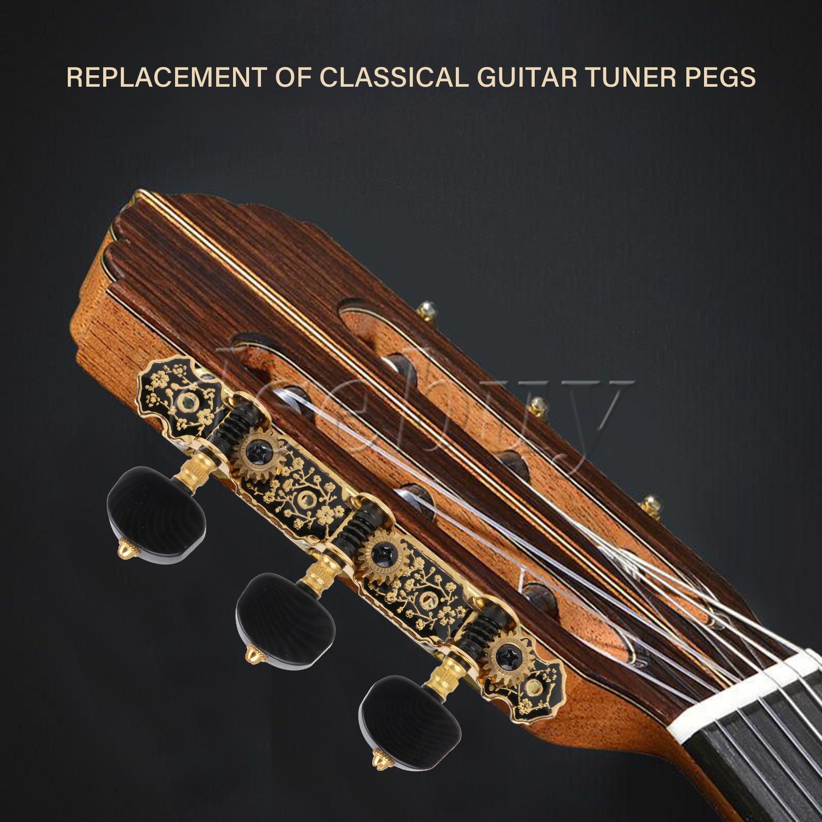 Classical Guitar String Tuning Peg Machine Heads w/ Gold Screws 3 Left ...