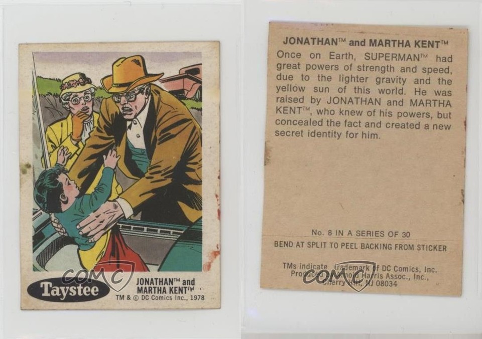 1978 DC Super Hero Stickers Food Issue Sunbeam Jonathan Kent and Martha ...