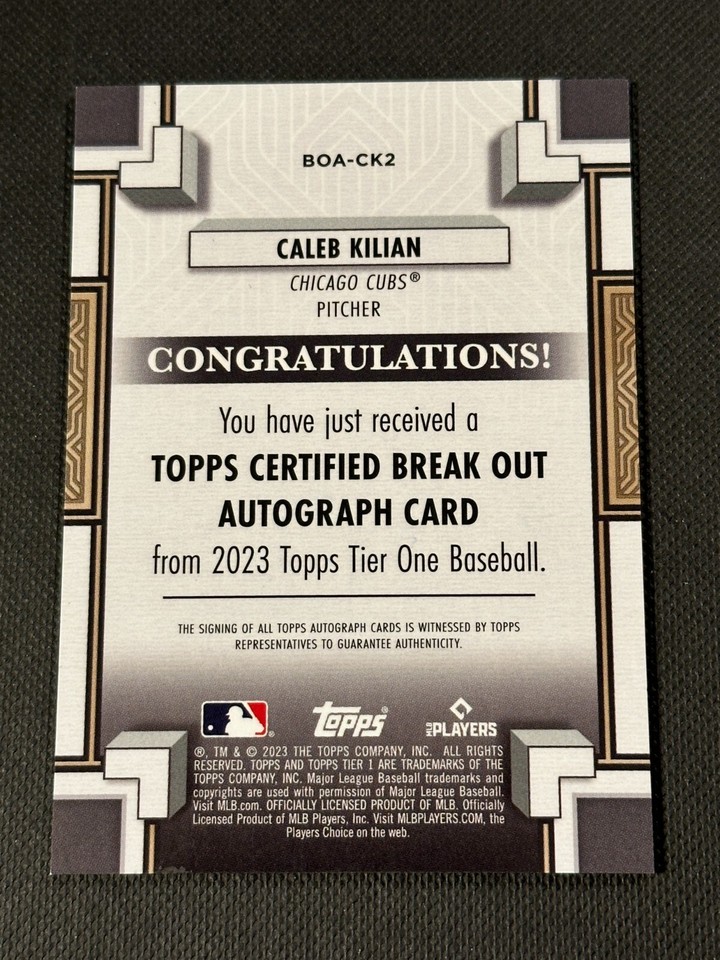 2023 Topps Tier One CALEB KILLIAN Break Out Auto /299 Rookie RC Cubs # ...