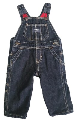 OshKosh Dark Blue Denim Lined Red Felt Carpenter Overalls Size 6 Month ...