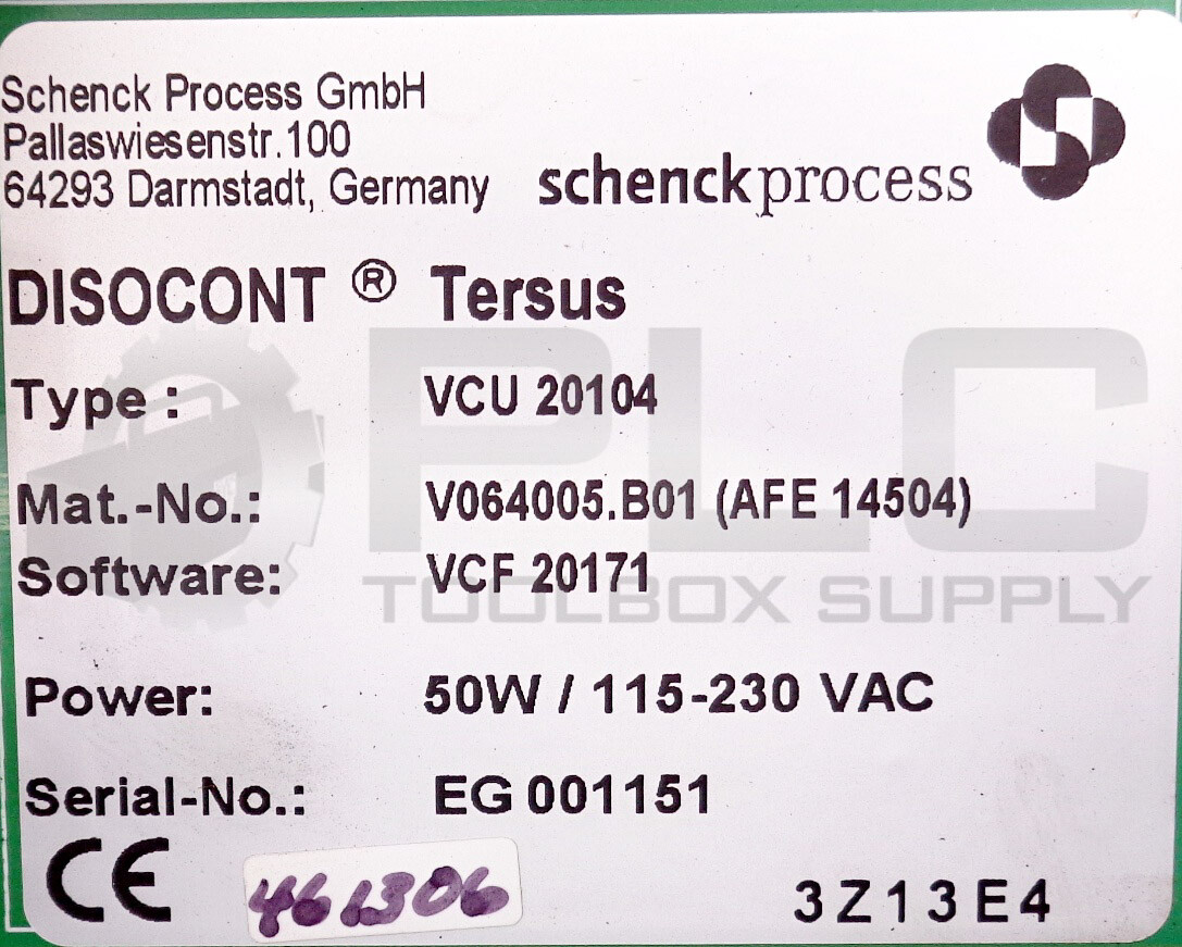NEW SCHENCK PROCESS VCU 20104 CONTROL UNIT V064005.B01 POWER 50W 115 ...