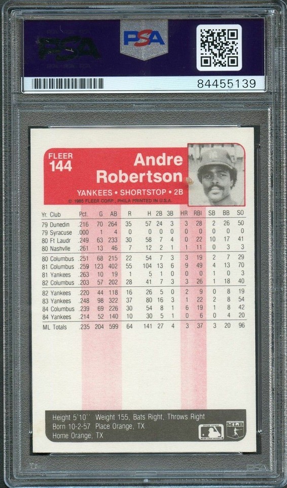 1985 FLEER #144 Andre Robertson Signed Card PSA Slabbed Auto Yankees | eBay