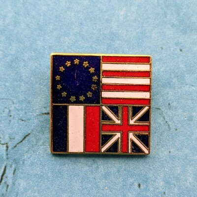4 FLAG Multi Country Pin EU UK France US Souvenir Lapel RED White BLUE ...