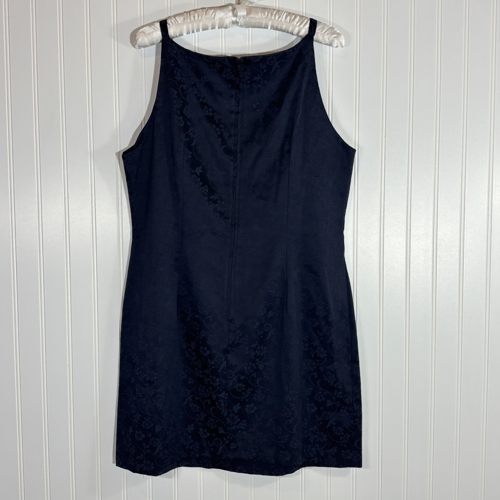 Vintage 90s Maurices Womens Mini Dress Size 14 Navy Jacquard Floral ...