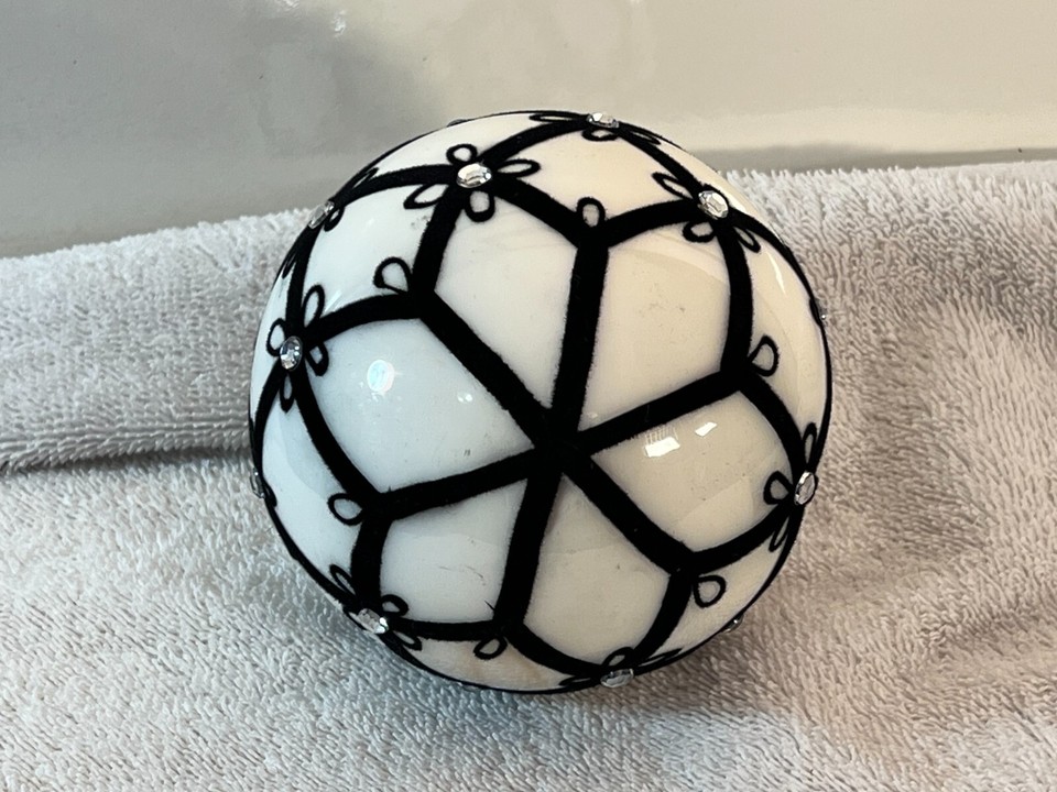 Christmas ornament opaque glass ball black velvet with clear gems ...