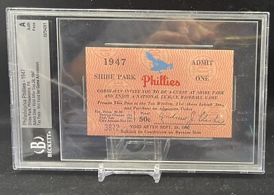 1947 PHILLIES TAX TICKET VALID 5/10/47 JACKIE ROBINSON/BEN CHAPMAN ...